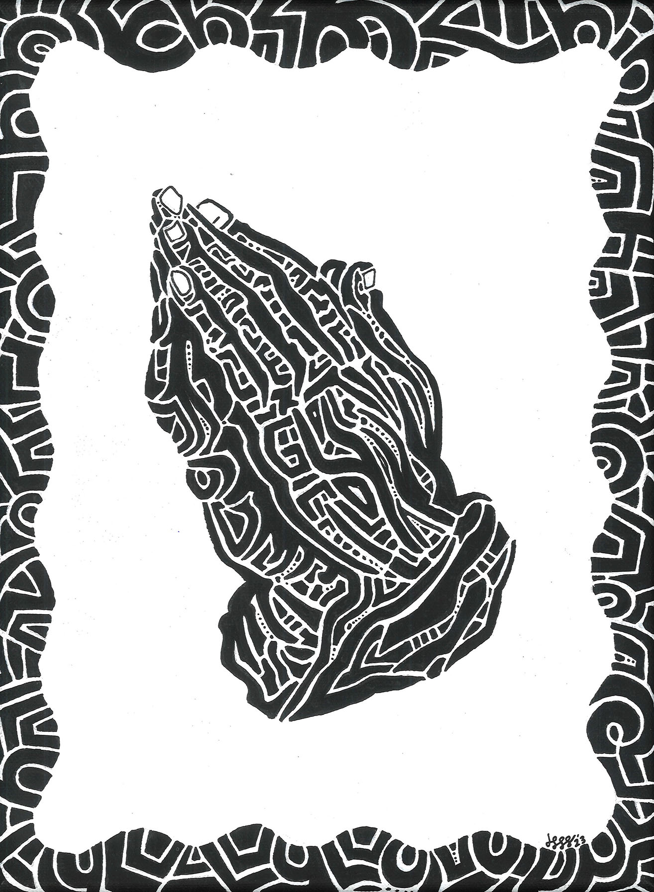 Painting of praying hands - Let Go (Original) - Jeff Lung Art